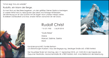Traueranzeigen von Rudolf Christ | Trauer und Gedenken