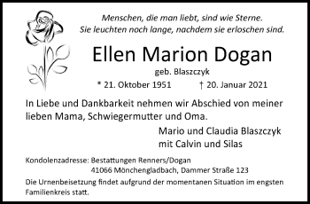 Traueranzeigen von Ellen Marion Dogan | Trauer und Gedenken