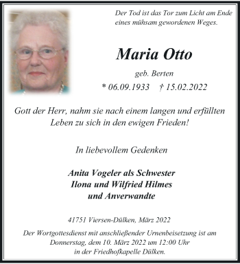 Traueranzeigen von Maria Otto | Trauer und Gedenken